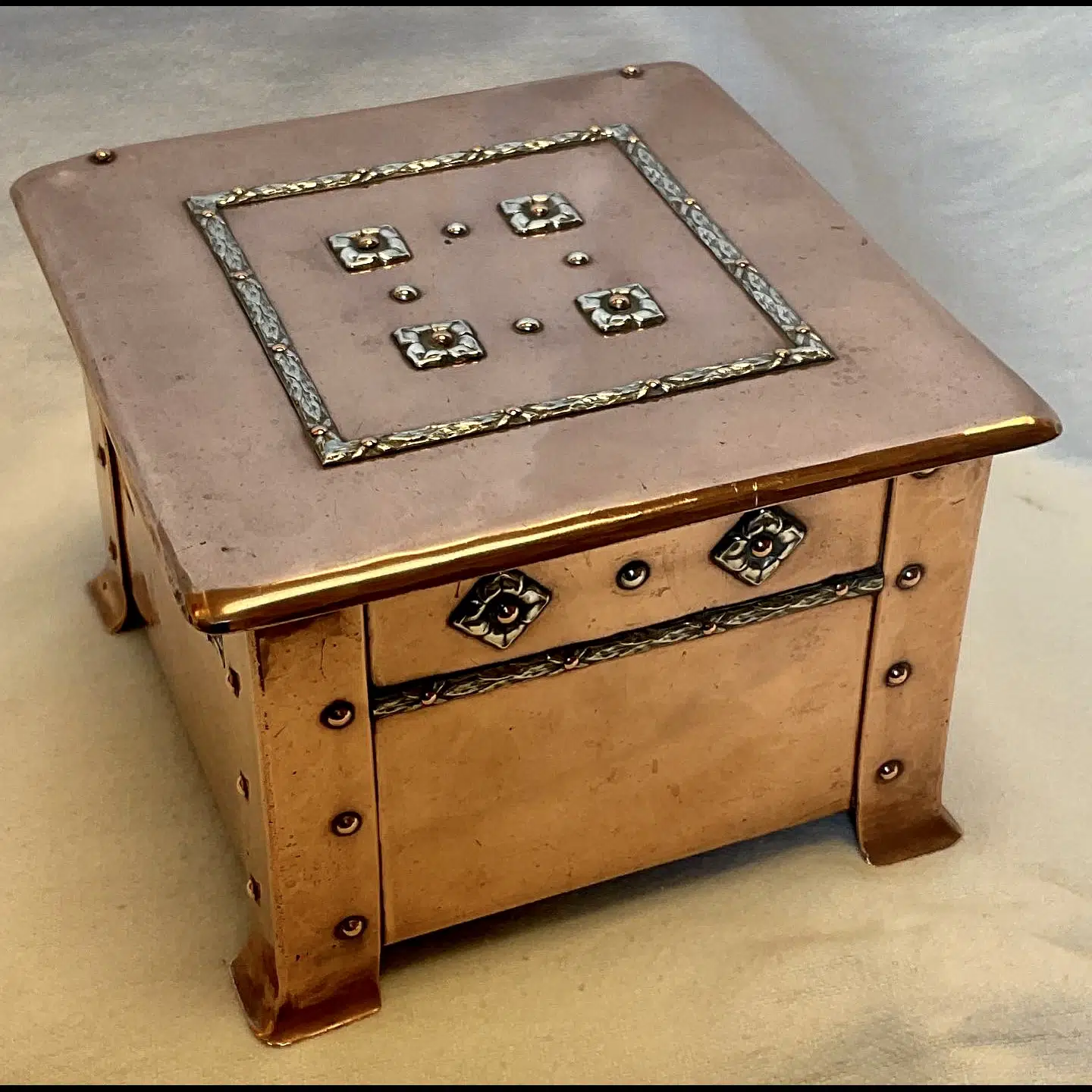 Jesson Birkett And Co Arts And Crafts Silver Mounted Copper Box