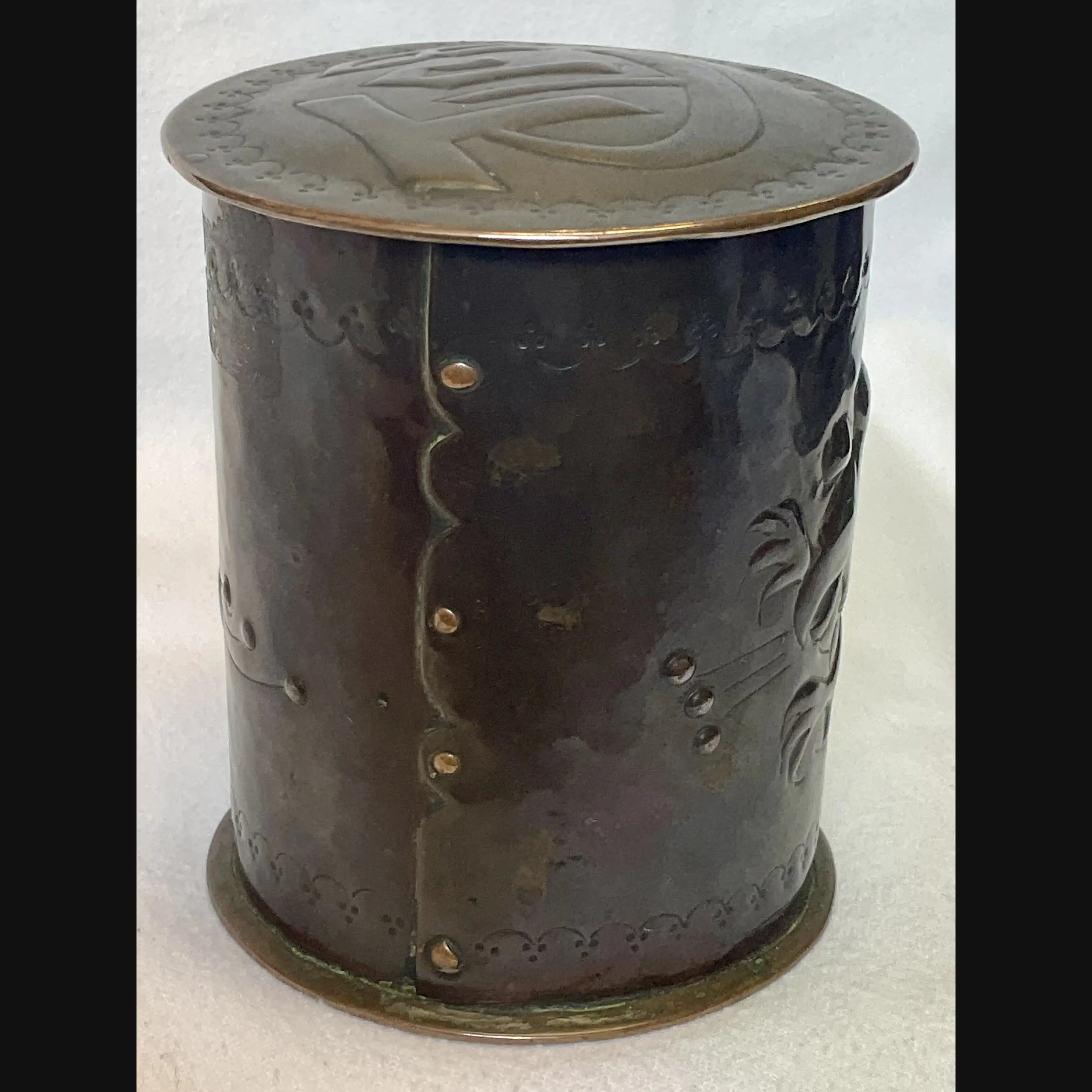 Newlyn Arts And Crafts Copper Tea Caddy With Unusual Grotesque Rat Figure
