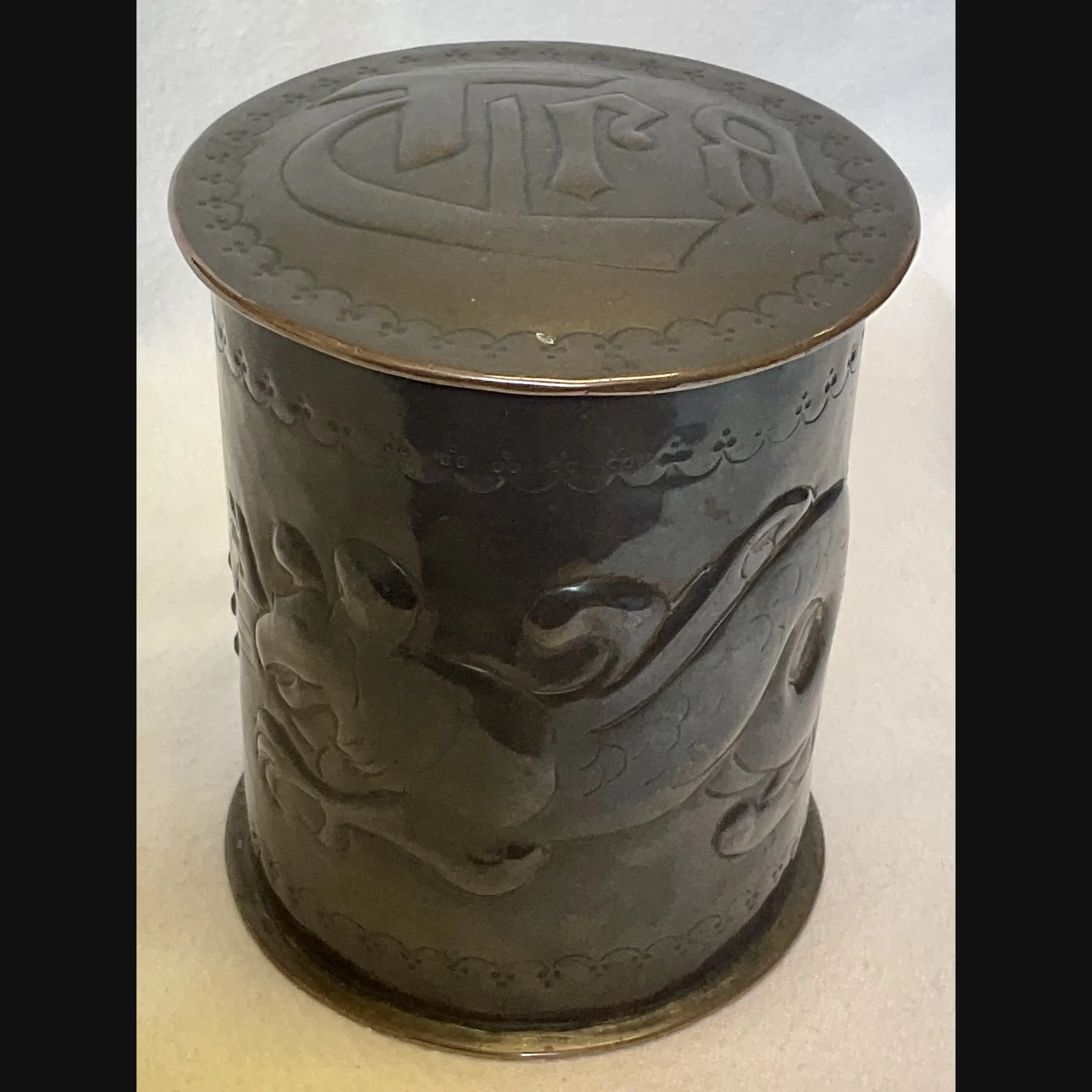 Newlyn Arts And Crafts Copper Tea Caddy With Unusual Grotesque Rat Figure