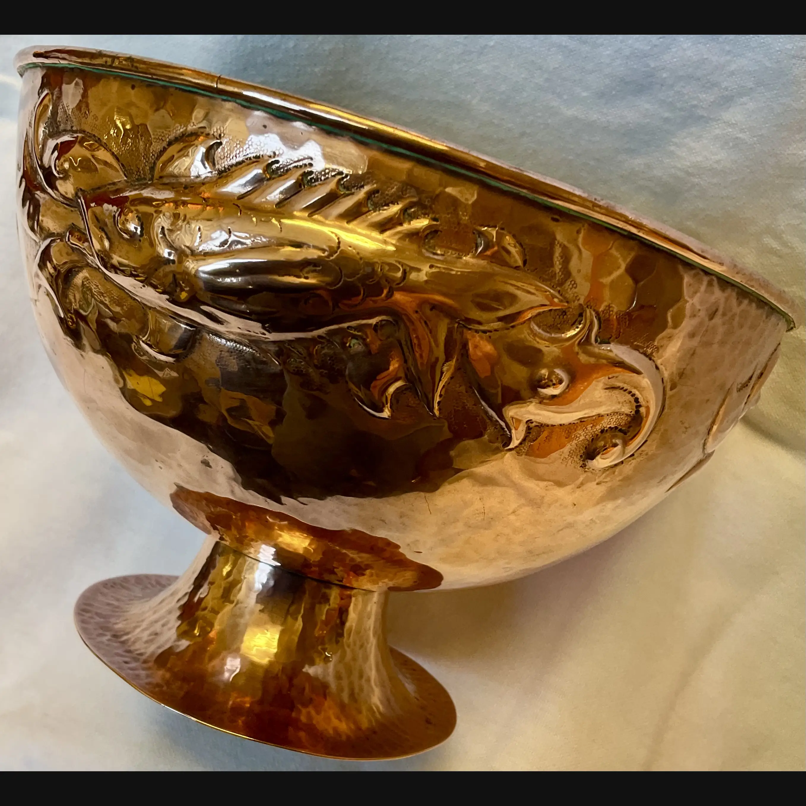 Newlyn Cornish Arts And Crafts Copper Footed Bowl With Repeating Fish ...