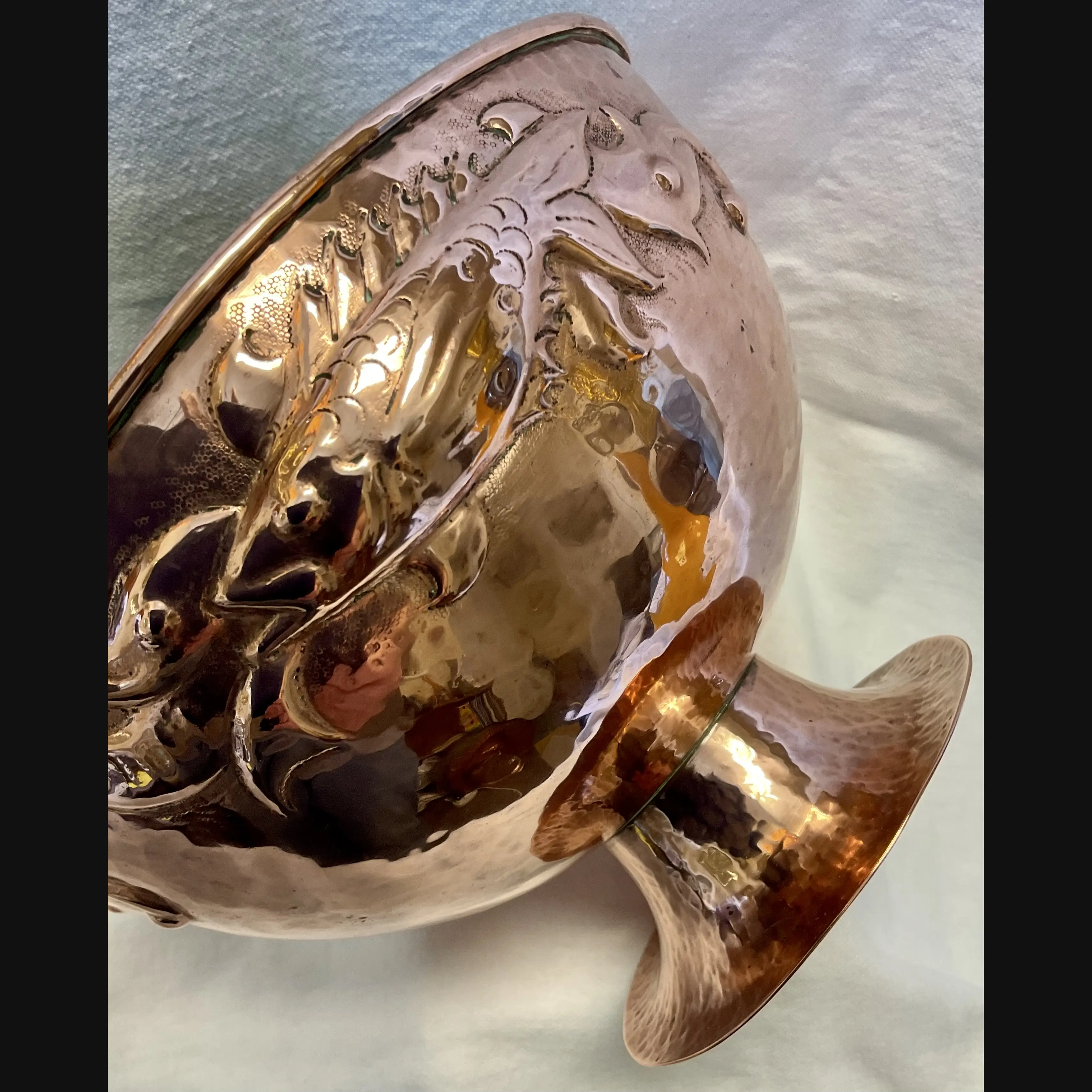 Newlyn Cornish Arts And Crafts Copper Footed Bowl With Repeating Fish ...