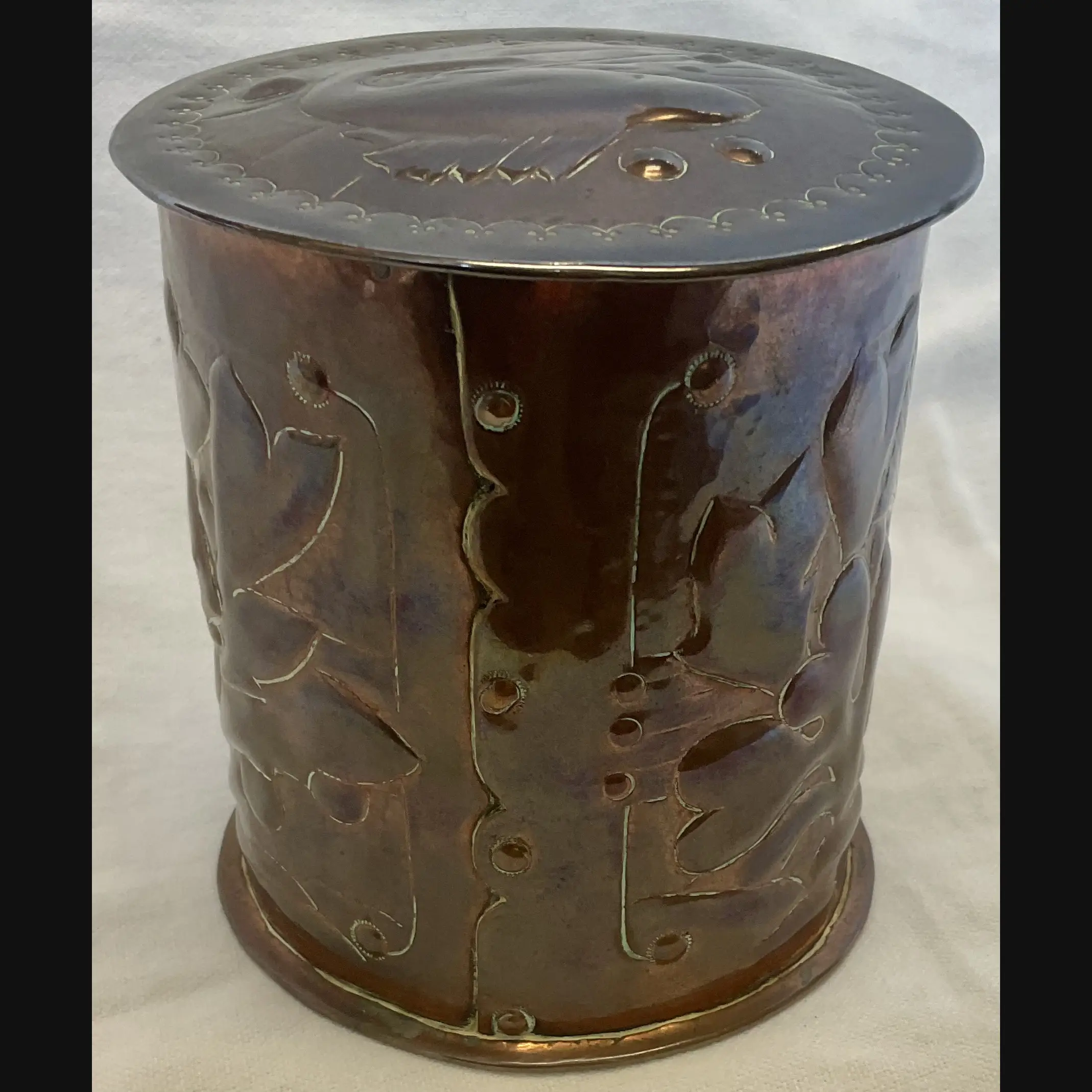 Newlyn Cornish Arts And Crafts Copper Fish And Seaweed Tea Caddy With ...