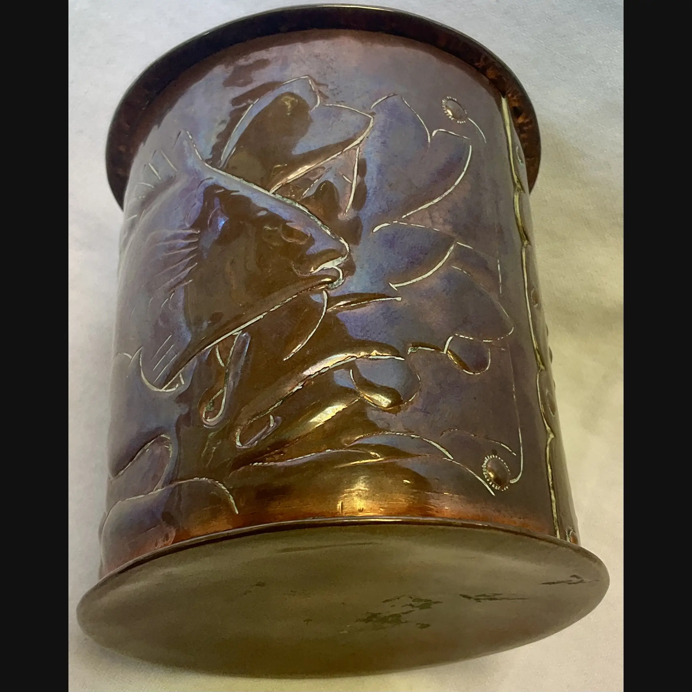 Newlyn Cornish Arts And Crafts Copper Fish And Seaweed Tea Caddy With ...