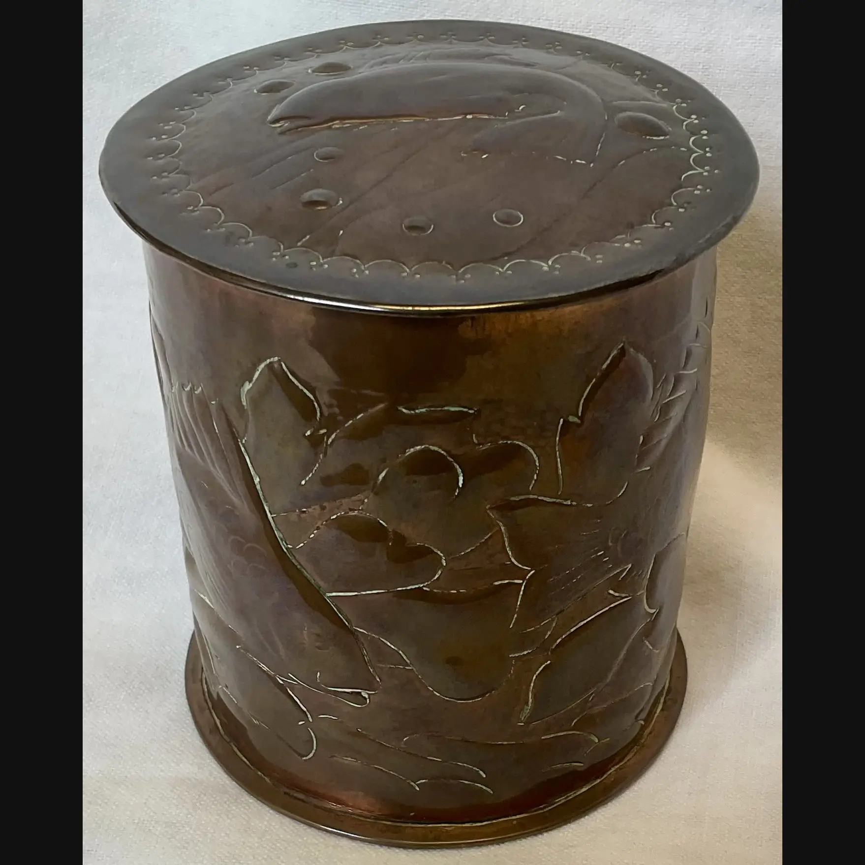 Newlyn Cornish Arts And Crafts Copper Fish And Seaweed Tea Caddy With ...