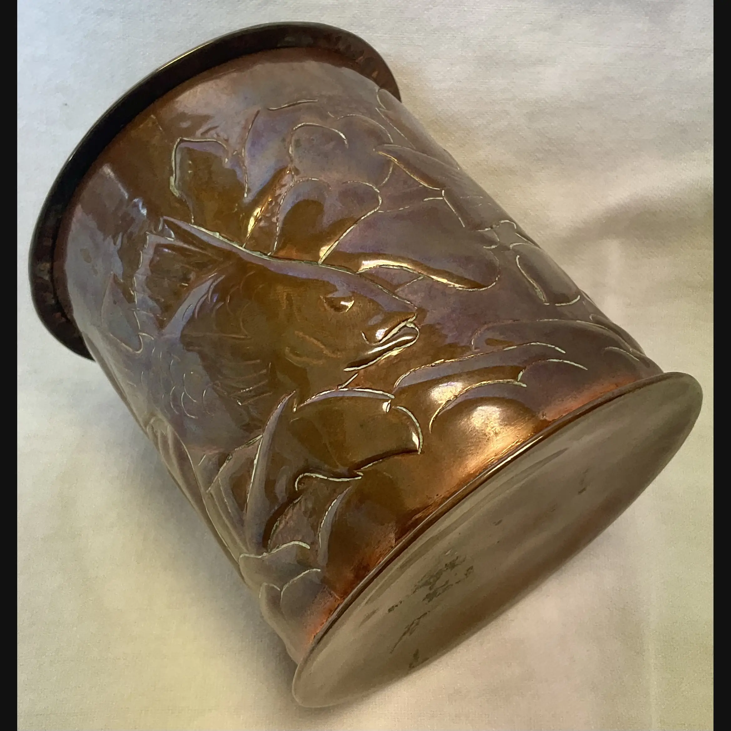 Newlyn Cornish Arts And Crafts Copper Fish And Seaweed Tea Caddy With ...