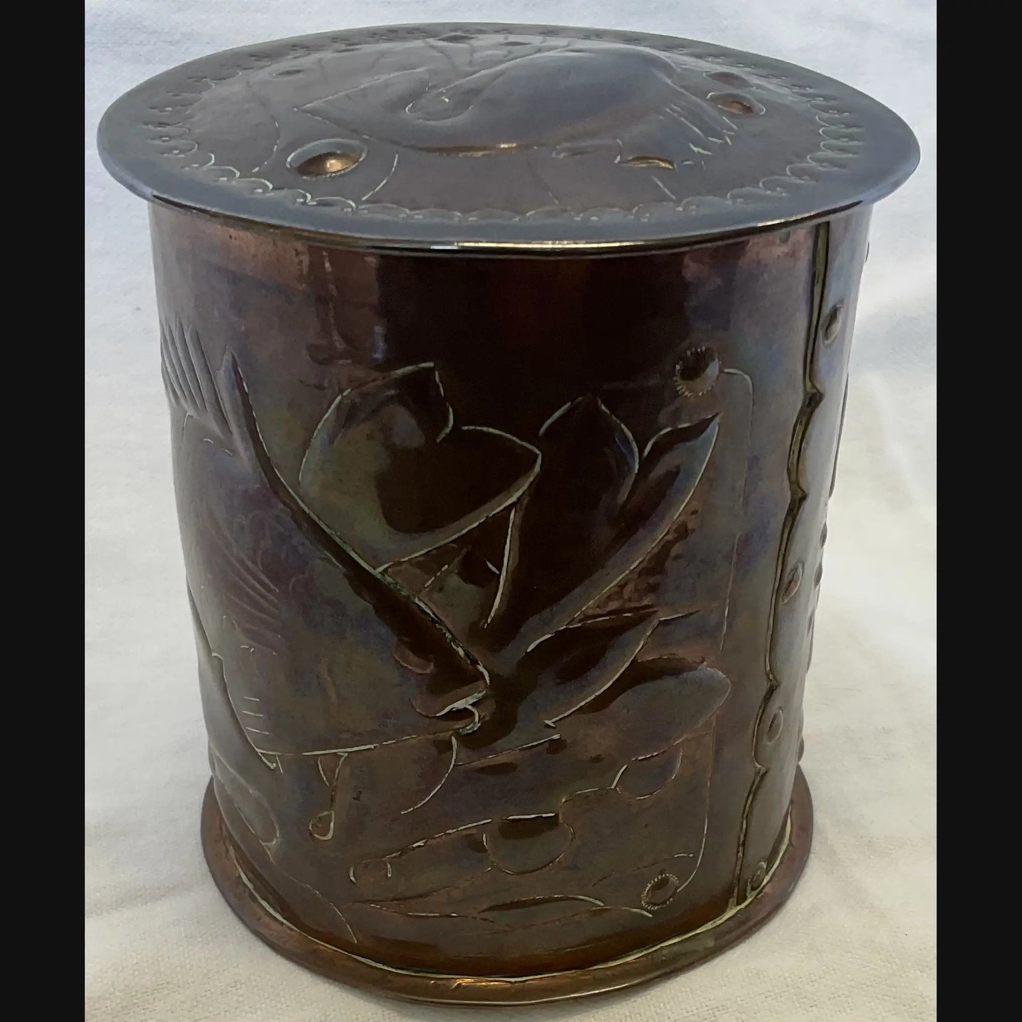 Newlyn Cornish Arts And Crafts Copper Fish And Seaweed Tea Caddy With ...