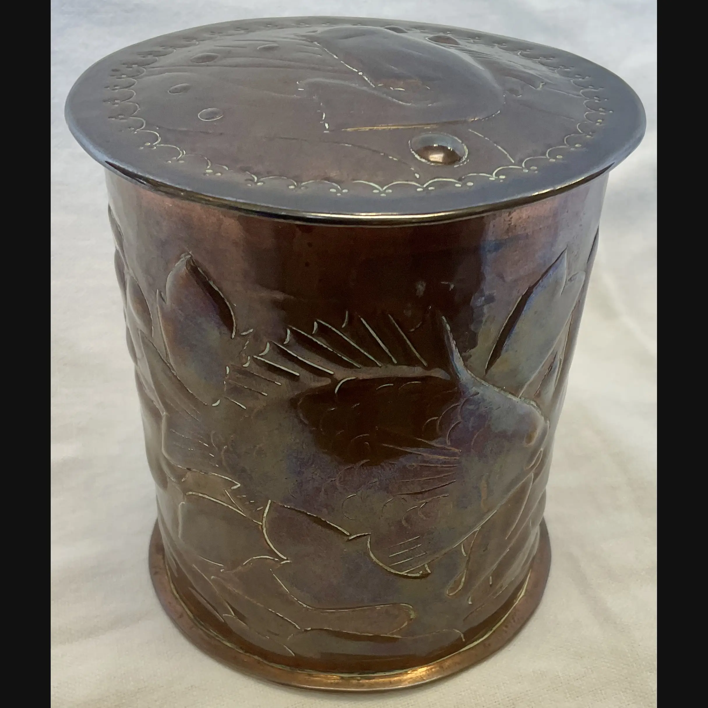 Newlyn Cornish Arts And Crafts Copper Fish And Seaweed Tea Caddy With ...