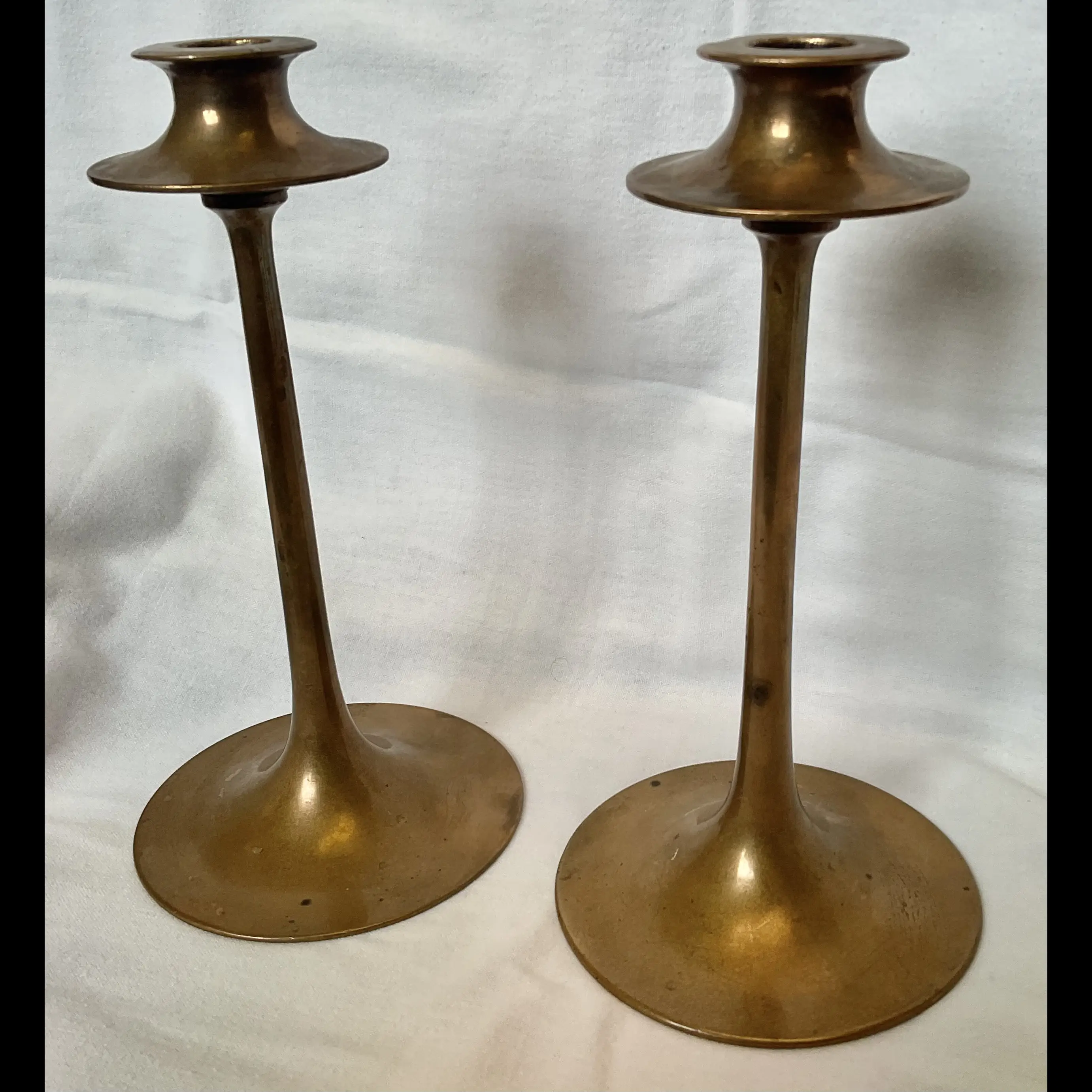 Dryad Leicester Arts And Crafts Bronze Candlesticks
