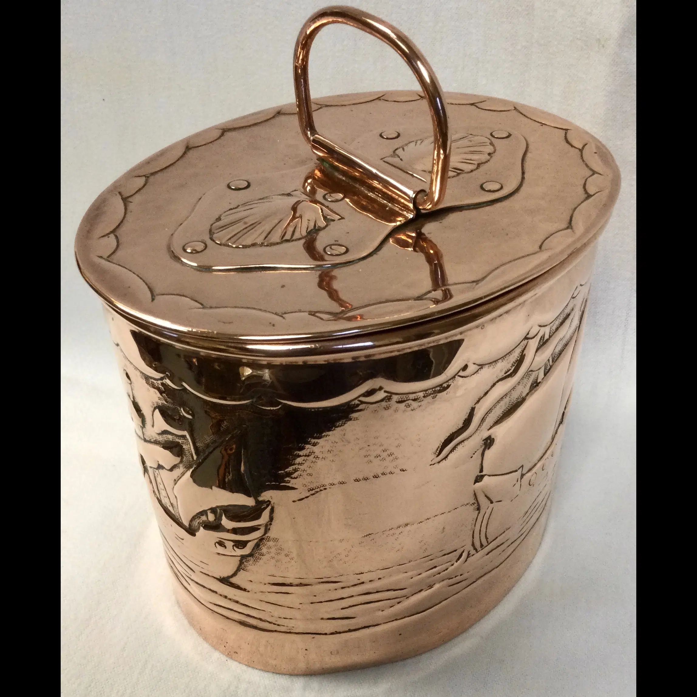 Newlyn Copper Biscuit Box With Masted Ships