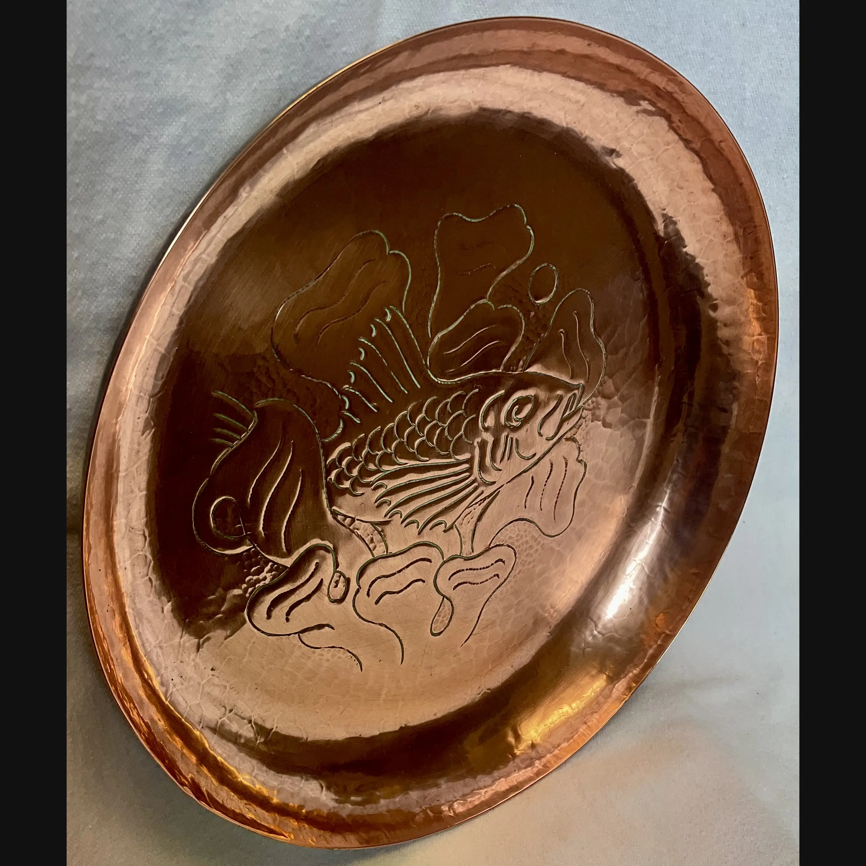 Newlyn Cornish Arts And Crafts Copper Wall Plaque With Fish And Seaweed ...