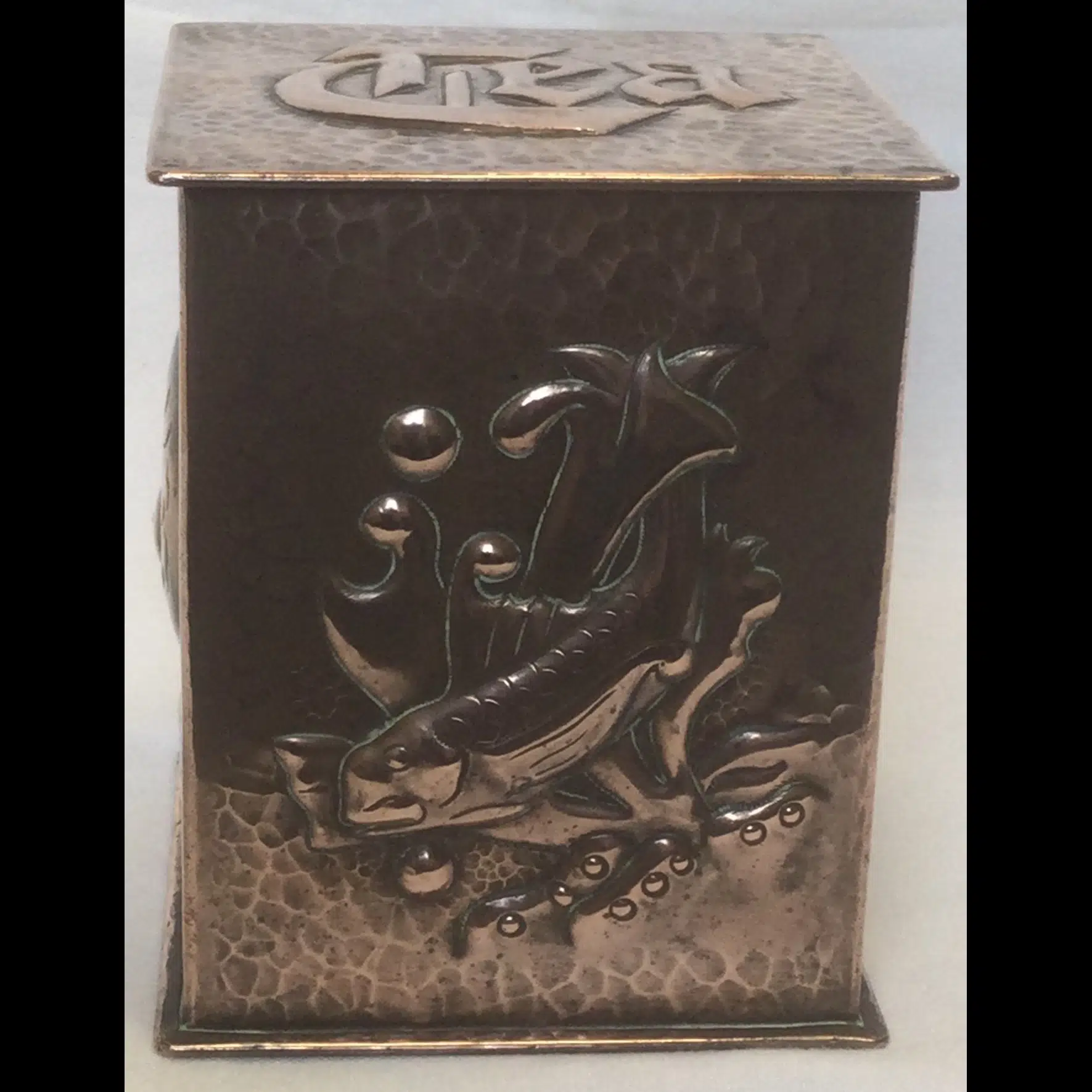 Newlyn Arts And Crafts Square Copper Tea Caddy