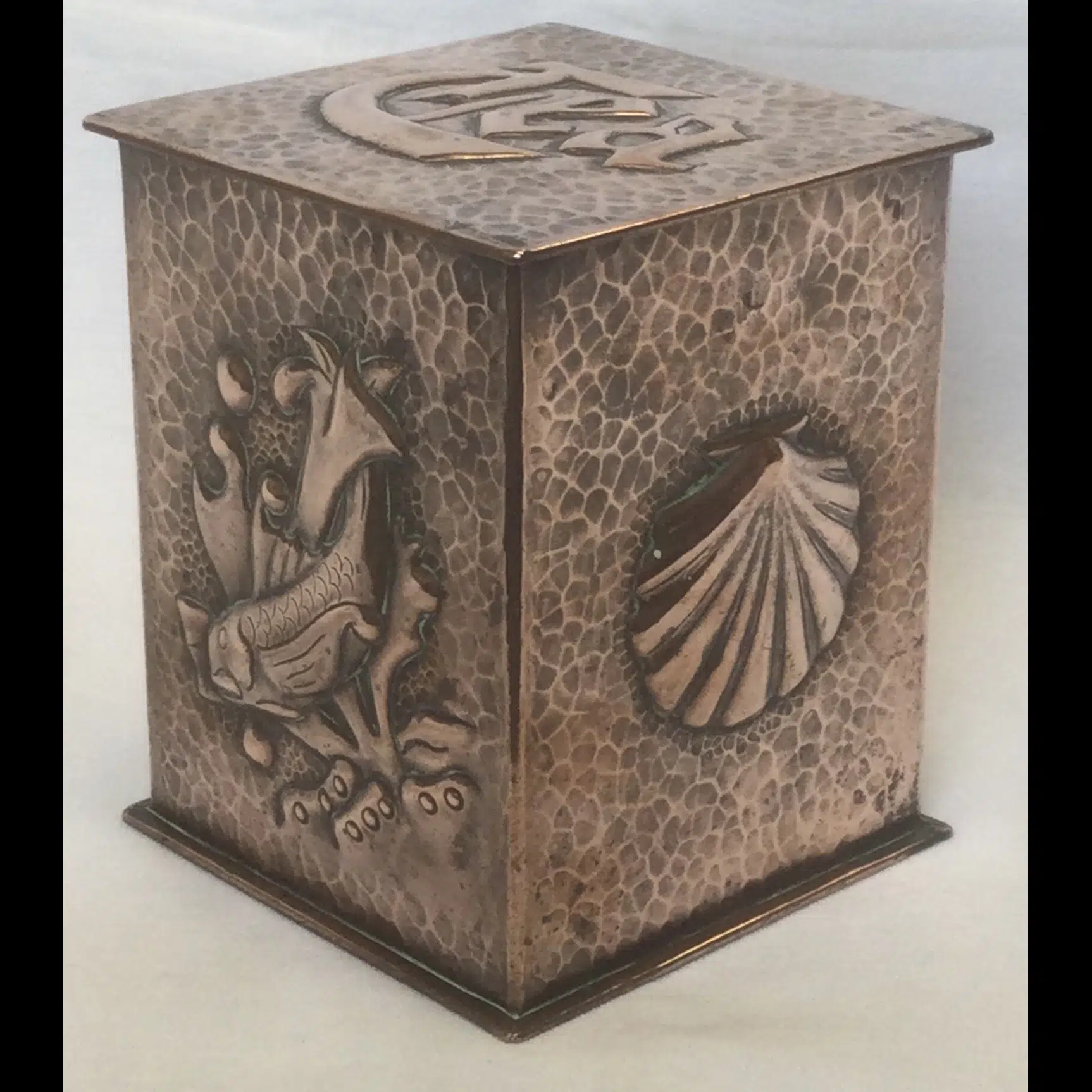 Newlyn Arts And Crafts Square Copper Tea Caddy